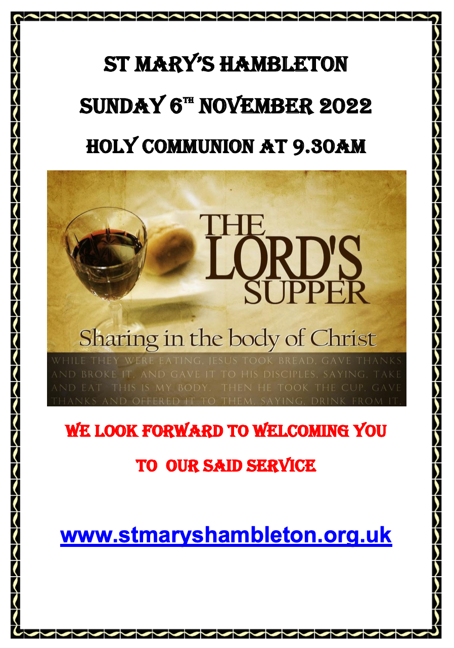 Holy Communion – 6th November 2022 at 9:30 am | St. Mary's Church ...